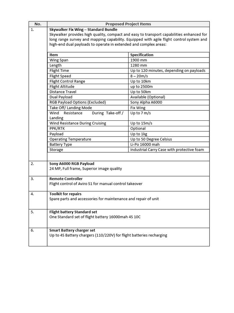 DJI Skywalker Drone Specifications | PDF | Unmanned Aerial Vehicle