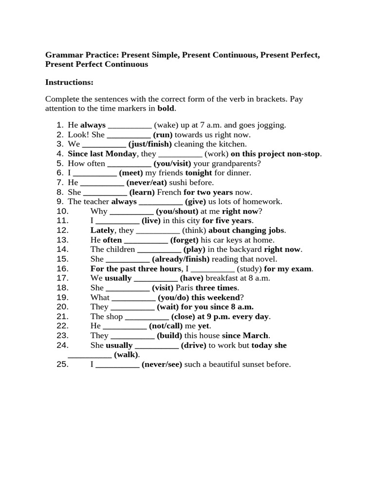 Tenses Practice: Simple to Perfect | PDF