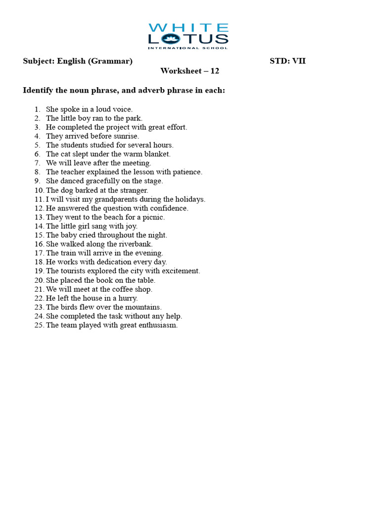 45 Class 7 English GR Worksheet 12 | PDF