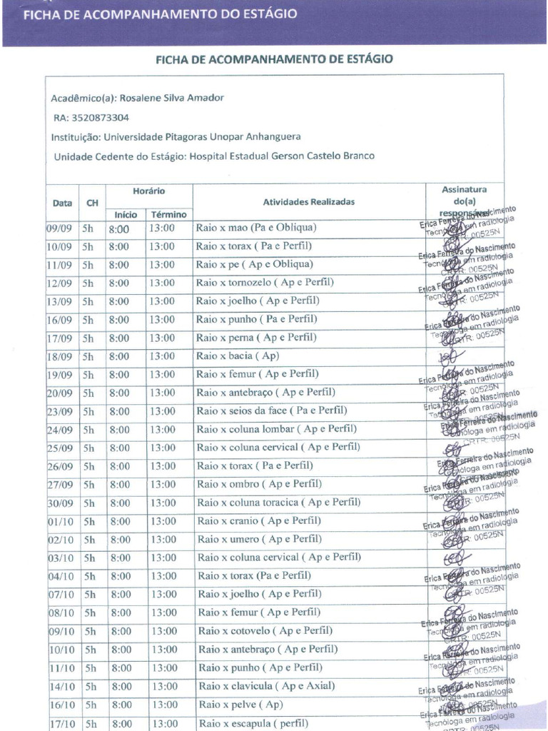 Ficha de Acompanhamento de Estágio | PDF