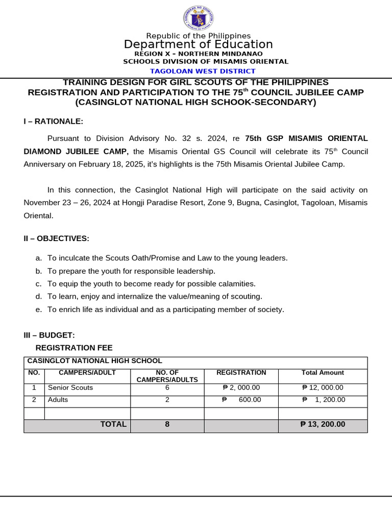 SEF GSP TRAINING MATRIX Council Wide Camp ELEMENTARY | PDF | Youth ...