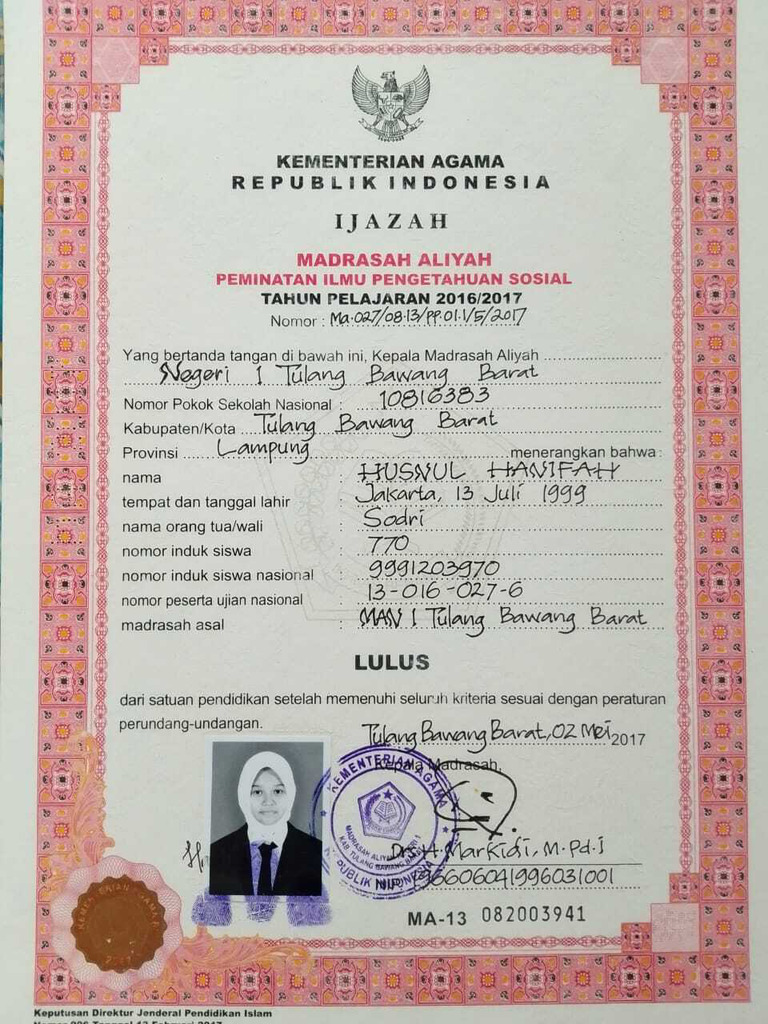 Husnul Hanifah - Ijazah Ma | PDF