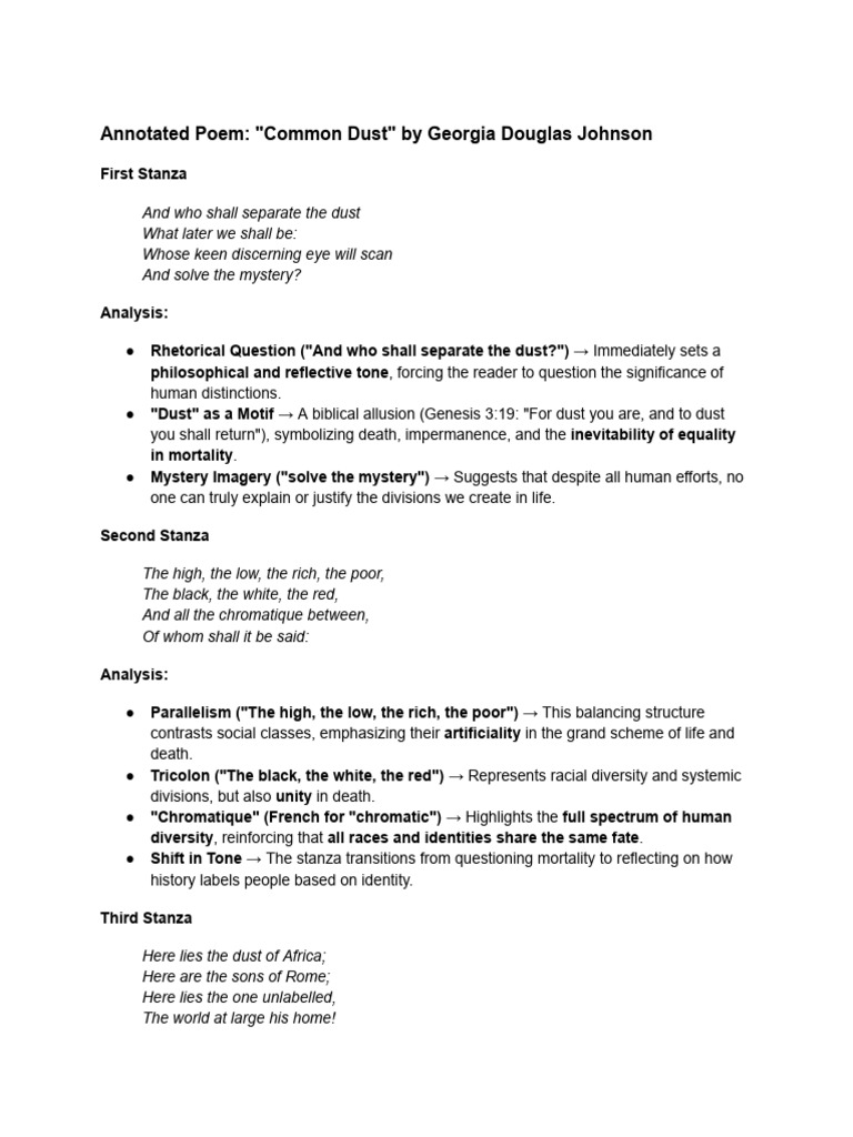 Common Dust - by Georgia Douglas Johnson | PDF