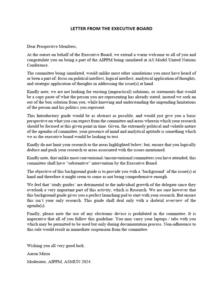 Background Guide (Aippm) (Asmun) | PDF | Politics Of India | Government