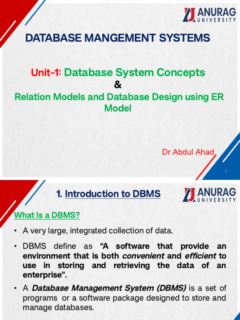 DBMS-Unit1-PPT | PDF | Databases | Database Design