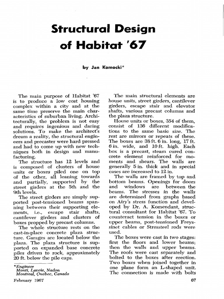 Structural Design of Habitat '67 | PDF | Precast Concrete | Beam ...