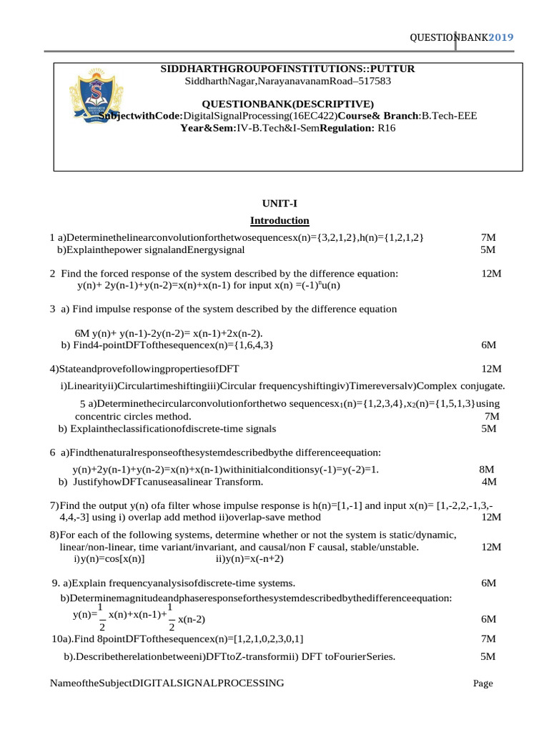 16EC422-Digital Signal Processing | PDF | Signal Processing ...