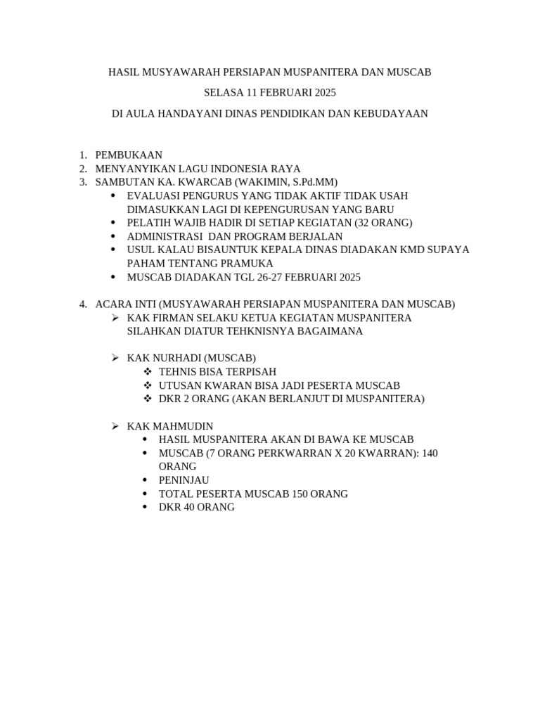 Rapat Persiapan Muspanitera & Muscab | PDF