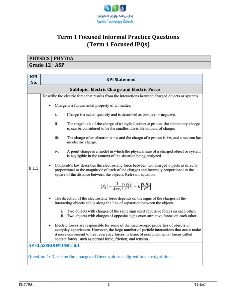 Ay2425 t1 Phy70a Focused Ipq Ak | PDF | Capacitor | Electricity