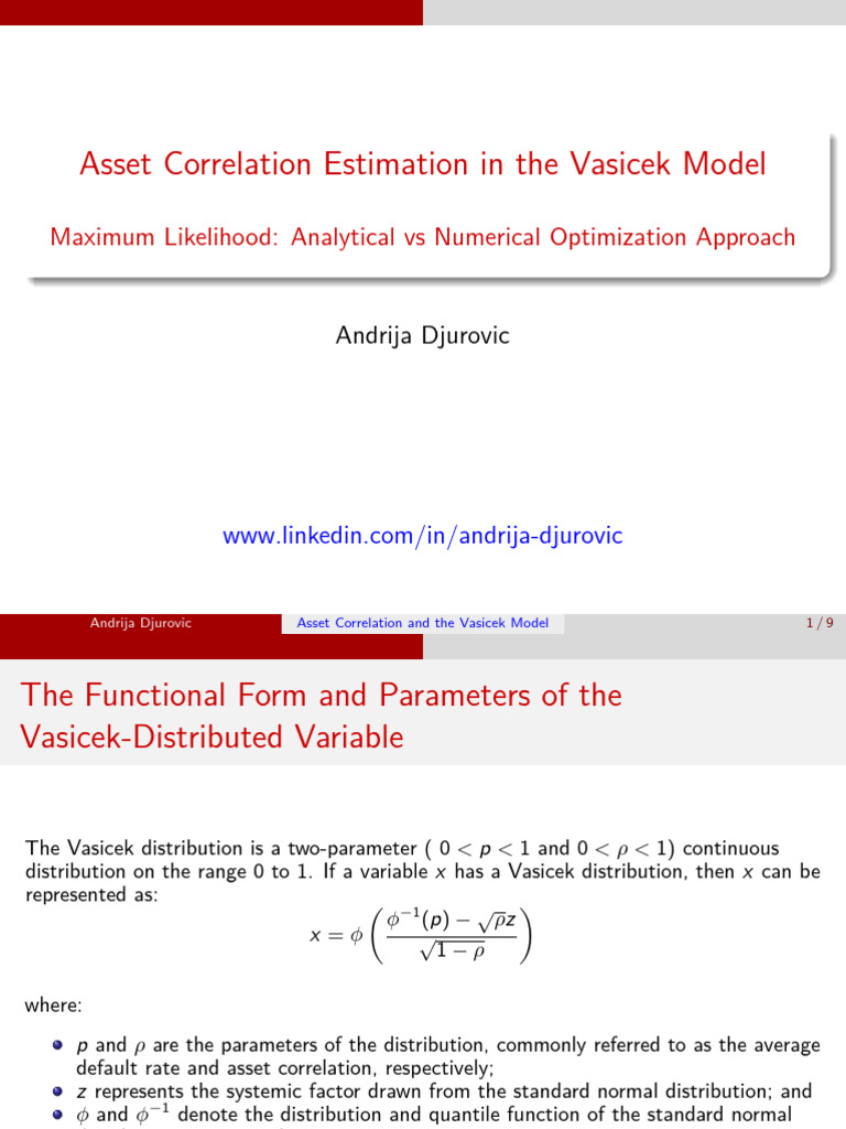 Asset Correlation Estimation in The Vasicek Model | PDF | Estimation ...