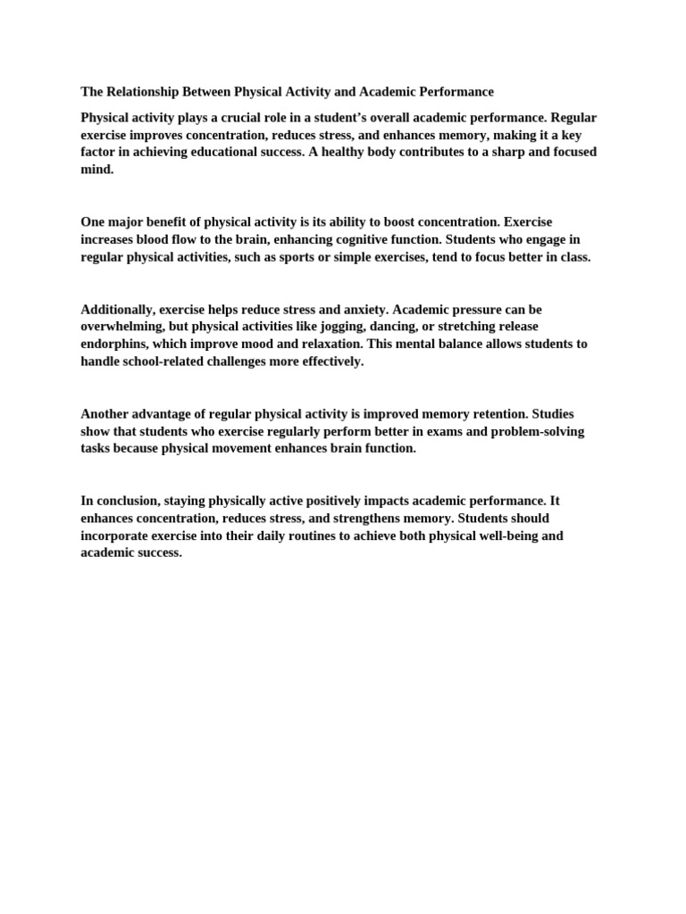 The Relationship Between Physical Activity and Academic Performance | PDF