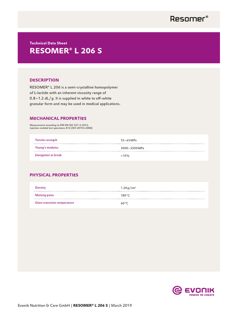 RESOMER® L 206 S Technical Data Sheet | PDF | Pascal (Unit) | Applied ...