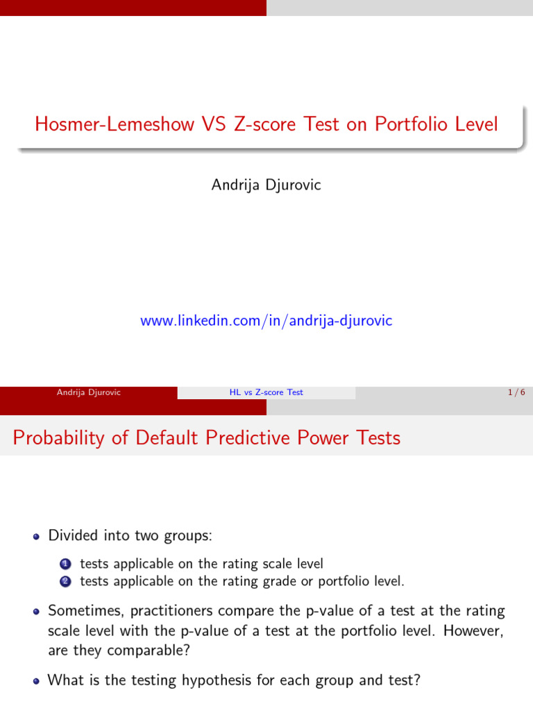 Comparing Hosmer-Lemeshow and Z-score Tests | PDF | Standard Score ...