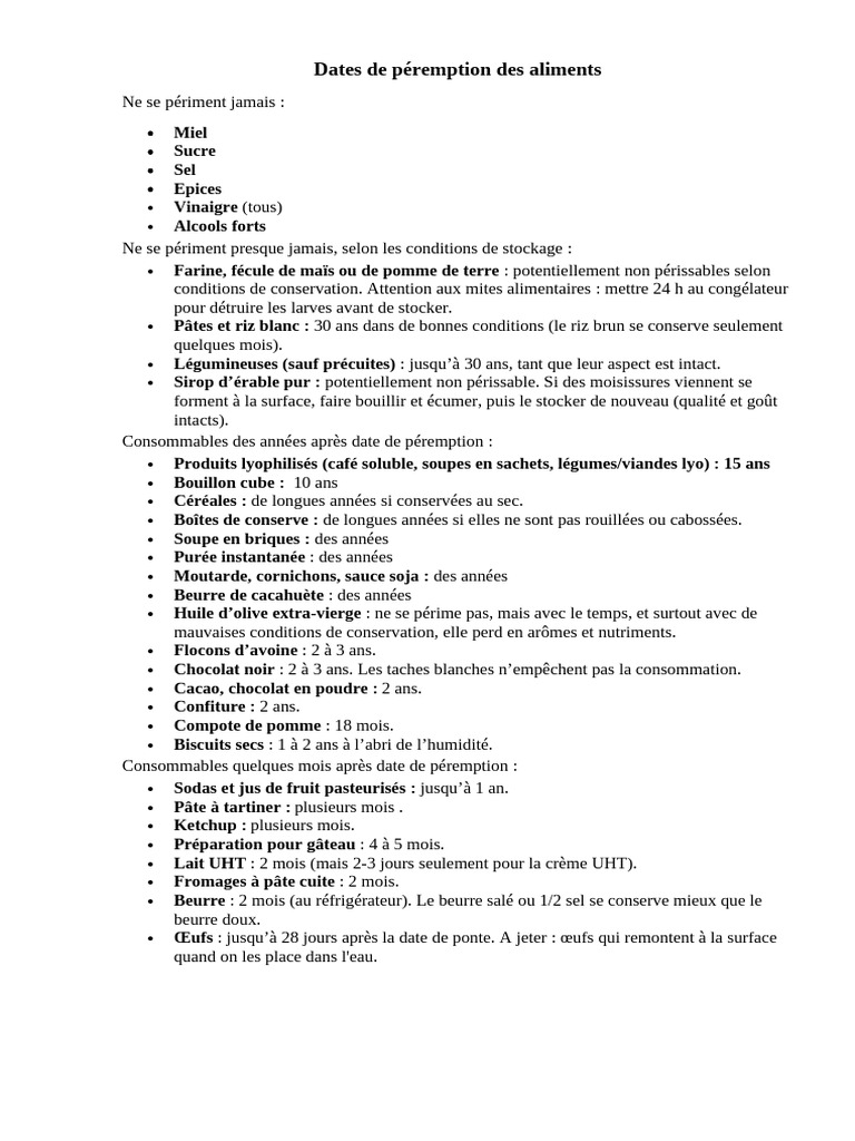 Dates de péremption des aliments essentiels | PDF