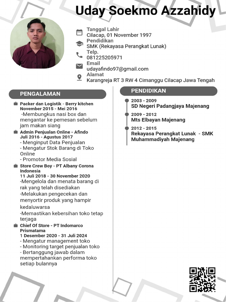 CV _ Uday Soekmo Azzahidy | PDF