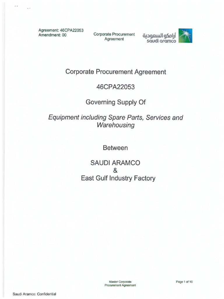 Corporate - Procurement - Agreement - EGI & Aramco | PDF