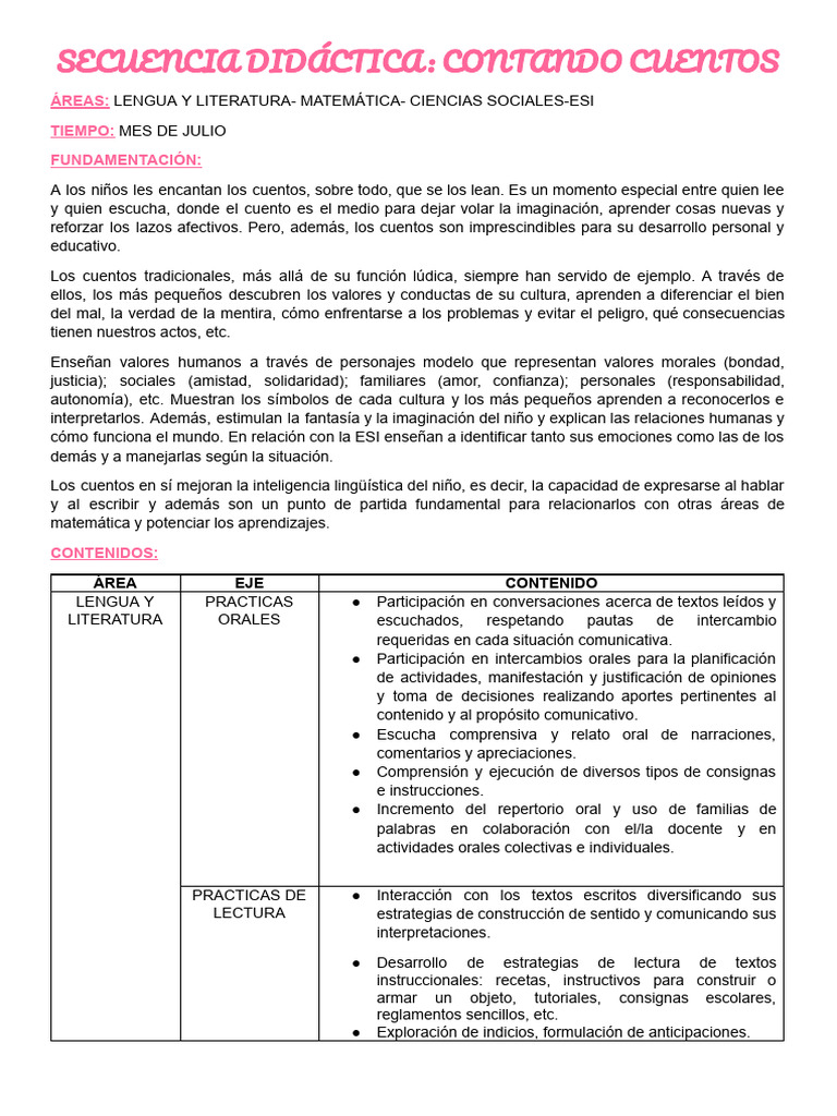Secuencia Didáctica: Contando Cuentos | PDF | Escritura | Vegetales
