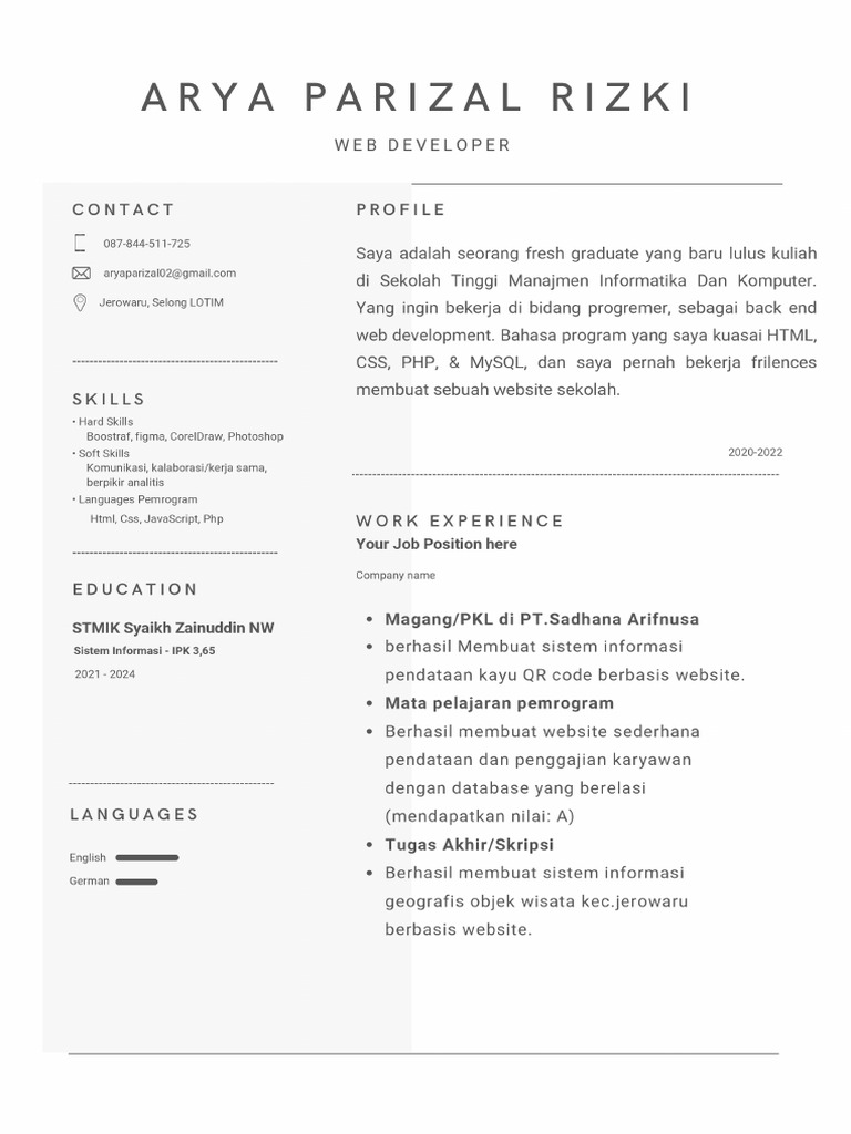 Minimalist White and Grey Professional Resume | PDF