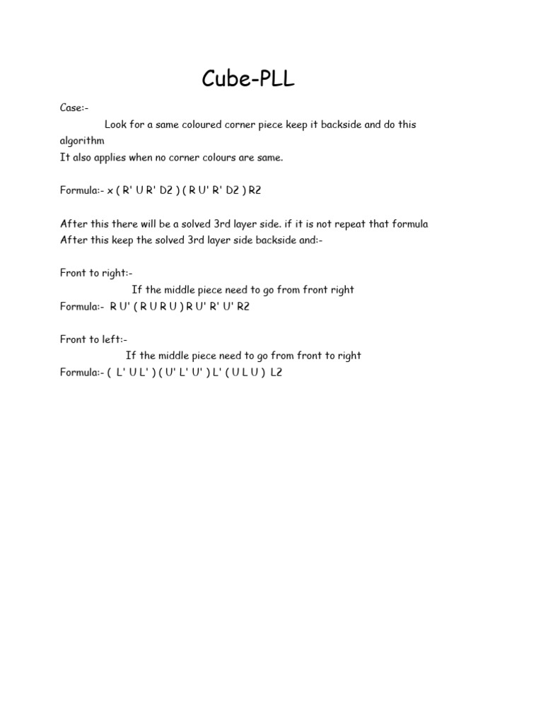 Cube PLL Formula Notes | PDF