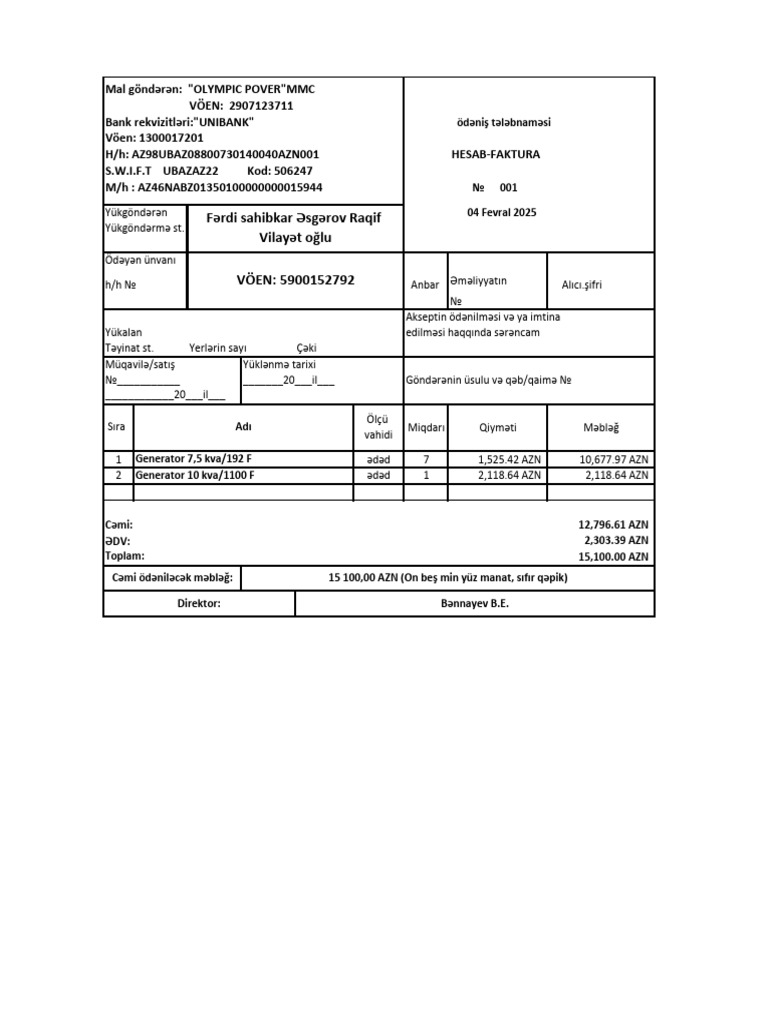 Hesab Faktura 1 | PDF