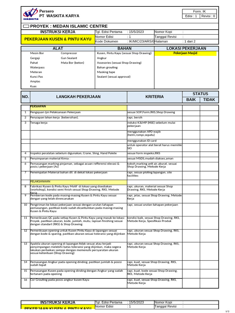 IK MIC 23 ARS 04 Pekerjaan Kusen Pintu Kayu | PDF