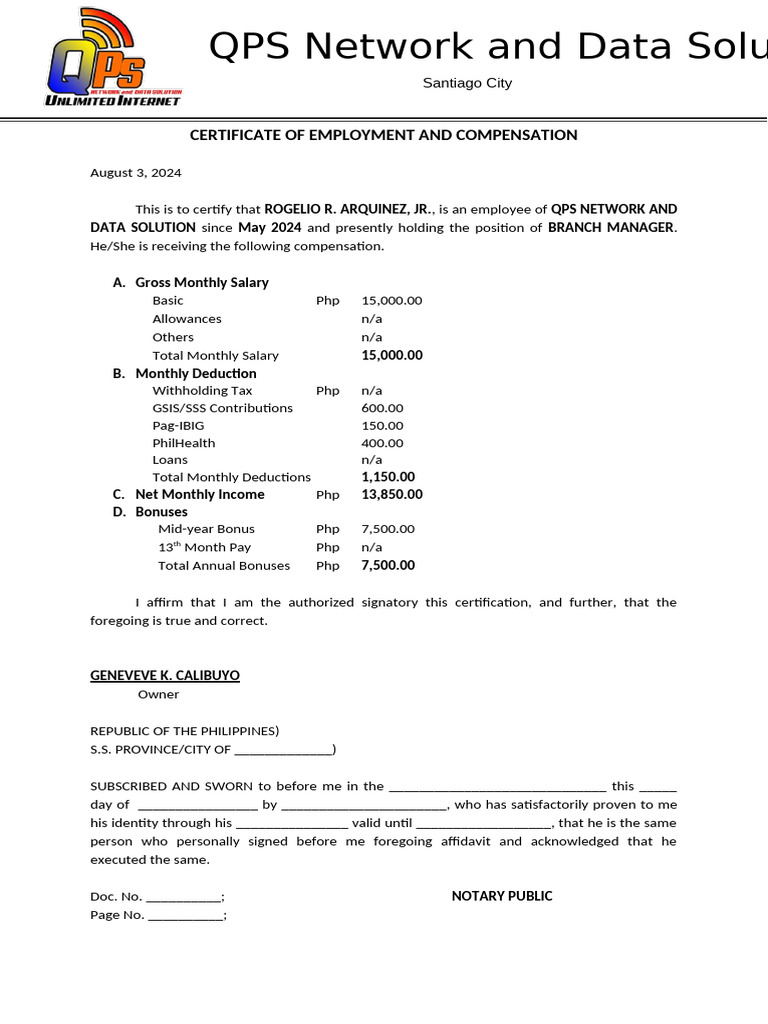 Certificate of Employment and Compensation | PDF | Salary | Tax Deduction