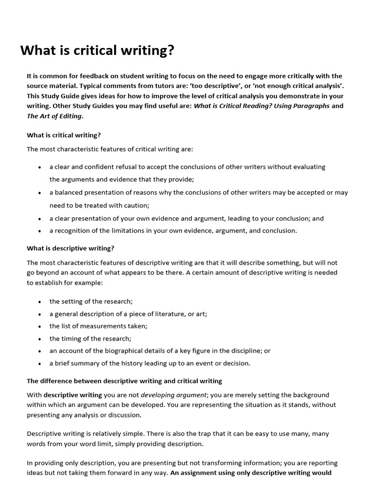 Critical vs. Descriptive Writing Guide | PDF | Argument | Critical Thinking