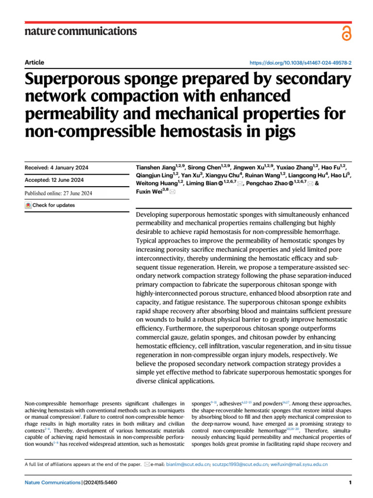 Superporous Hemostatic Sponge Development | PDF | Porosity | Hemostasis