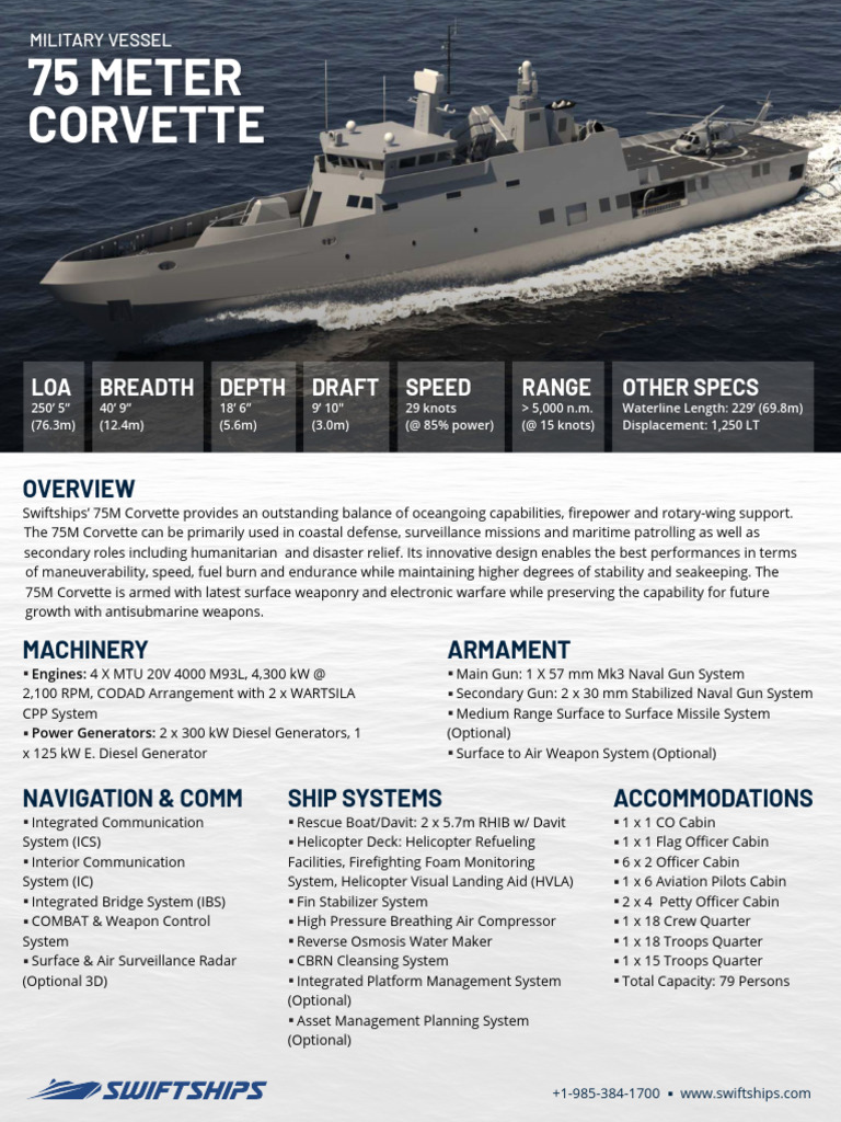 Swift 75M Corvette Specifications | PDF | Ships | Naval Warfare