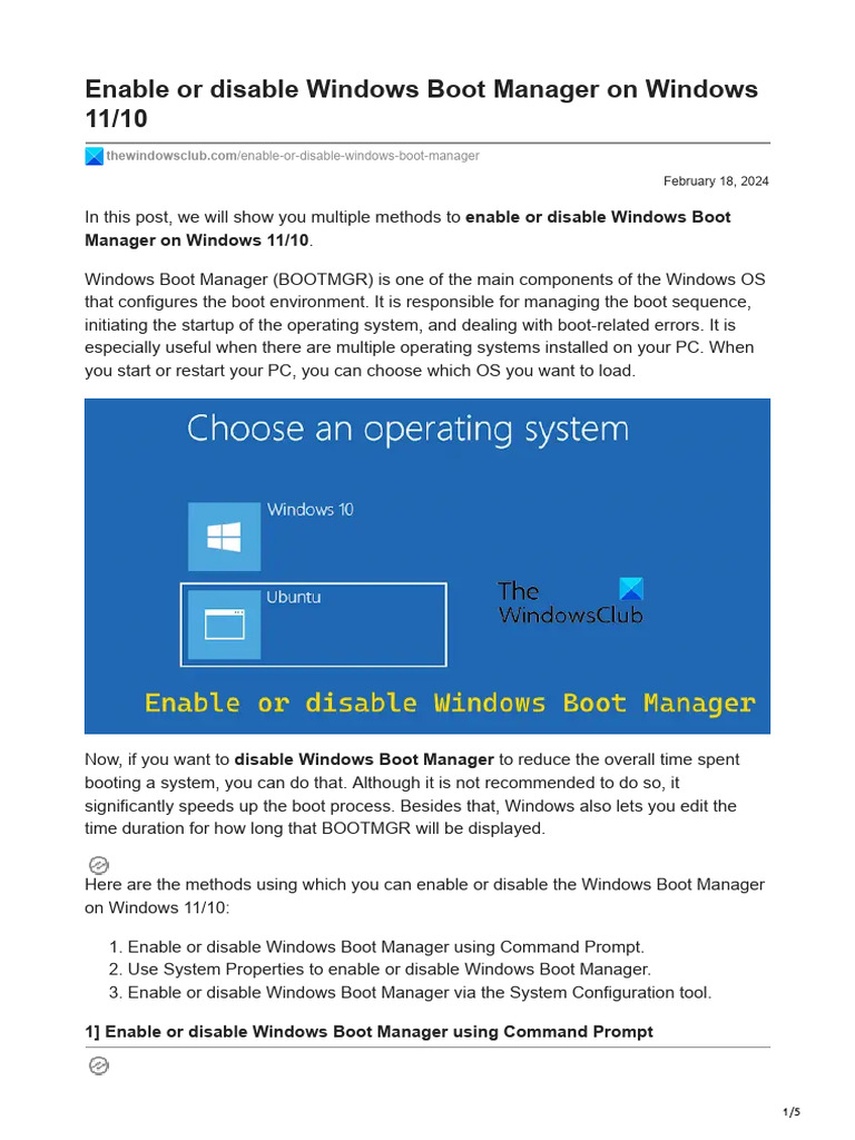 Enable or Disable Windows Boot Manager On Windows 1110 | PDF | Command Line Interface | Booting