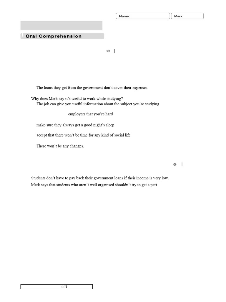 Unit 4 Test Oral Comprehension | PDF