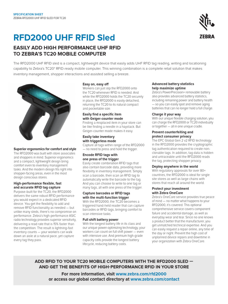 Rfd2000 Specification Sheet En Us Pdf Radio Frequency Identification Barcode