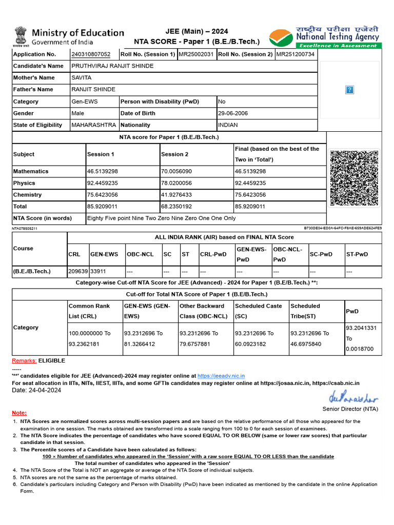 Joint Entrance Examination (Main) India | PDF | Higher Education ...