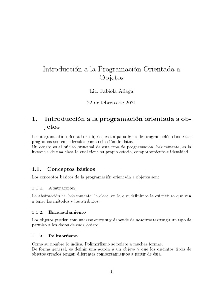 Introduccion A La Programacion Orientada A Objetos | PDF | Objeto (informática) | Constructor ...