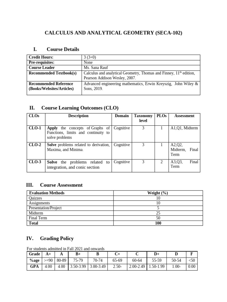 Calculus and Analytical Geometry Course | PDF | Calculus | Analysis