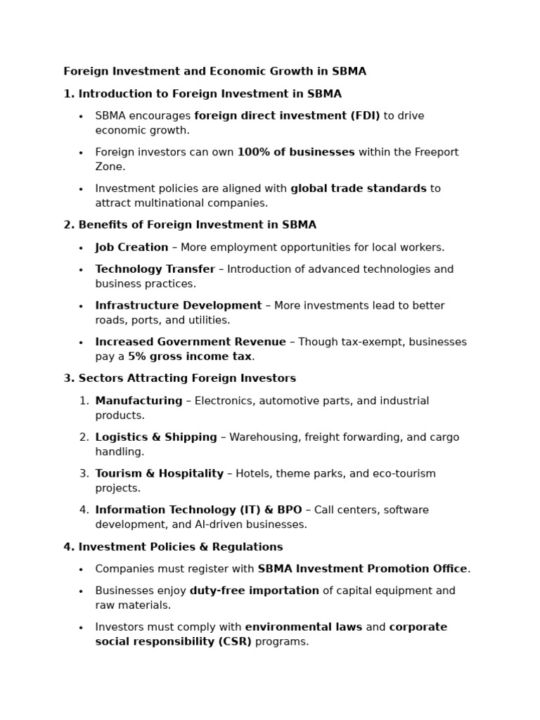 Foreign Investment Impact on SBMA Growth | PDF