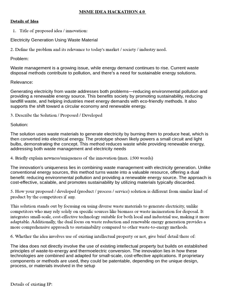 MSME - Project Proposal Template (S.P.Liviya) | PDF | Waste Management | Waste