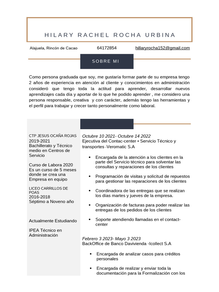 Hilary Rachel Rocha Urbina Curriculum | PDF