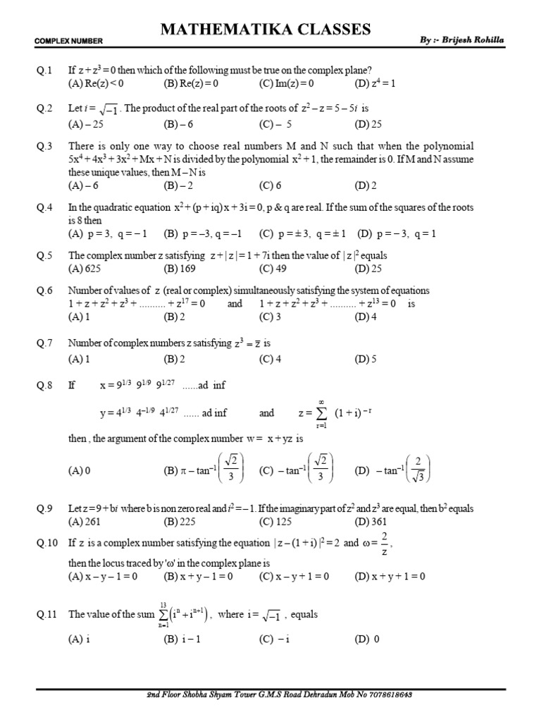 DPP - 2 Complex Number | PDF