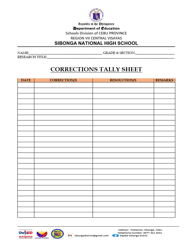 Corrections Tally Sheet Documentation Journal Entry | PDF | Philippines