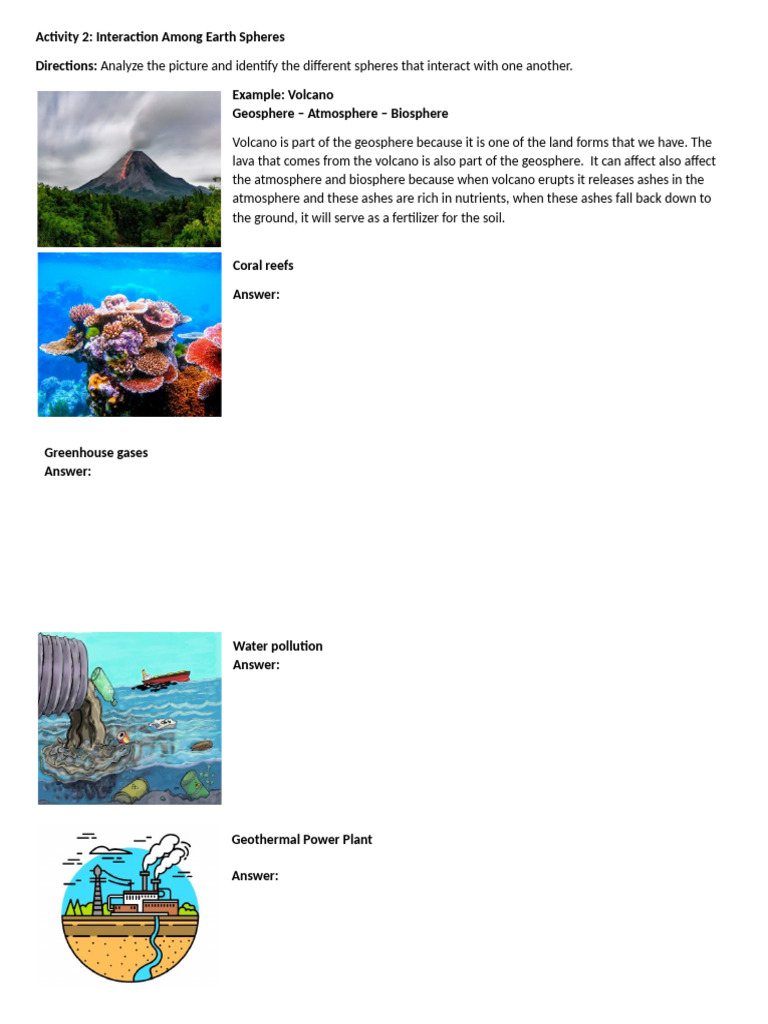 Earth Spheres Interaction Activity | PDF