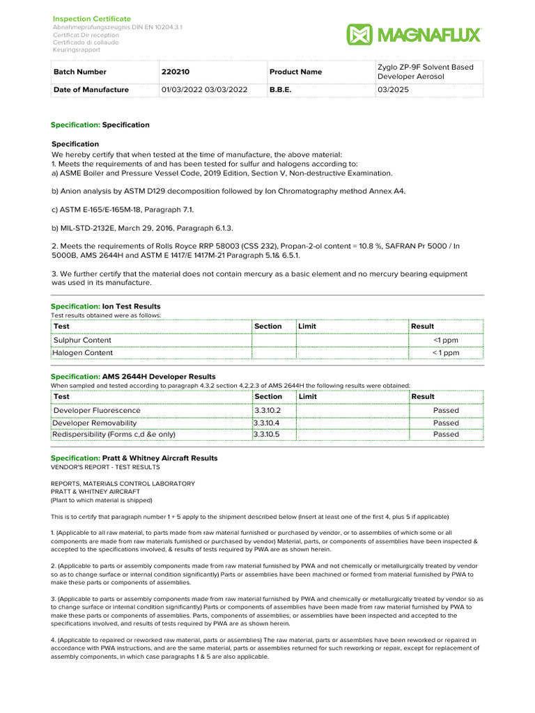 Zyglo ZP 9F Solvent Based Developer Aerosol | PDF | Materials ...
