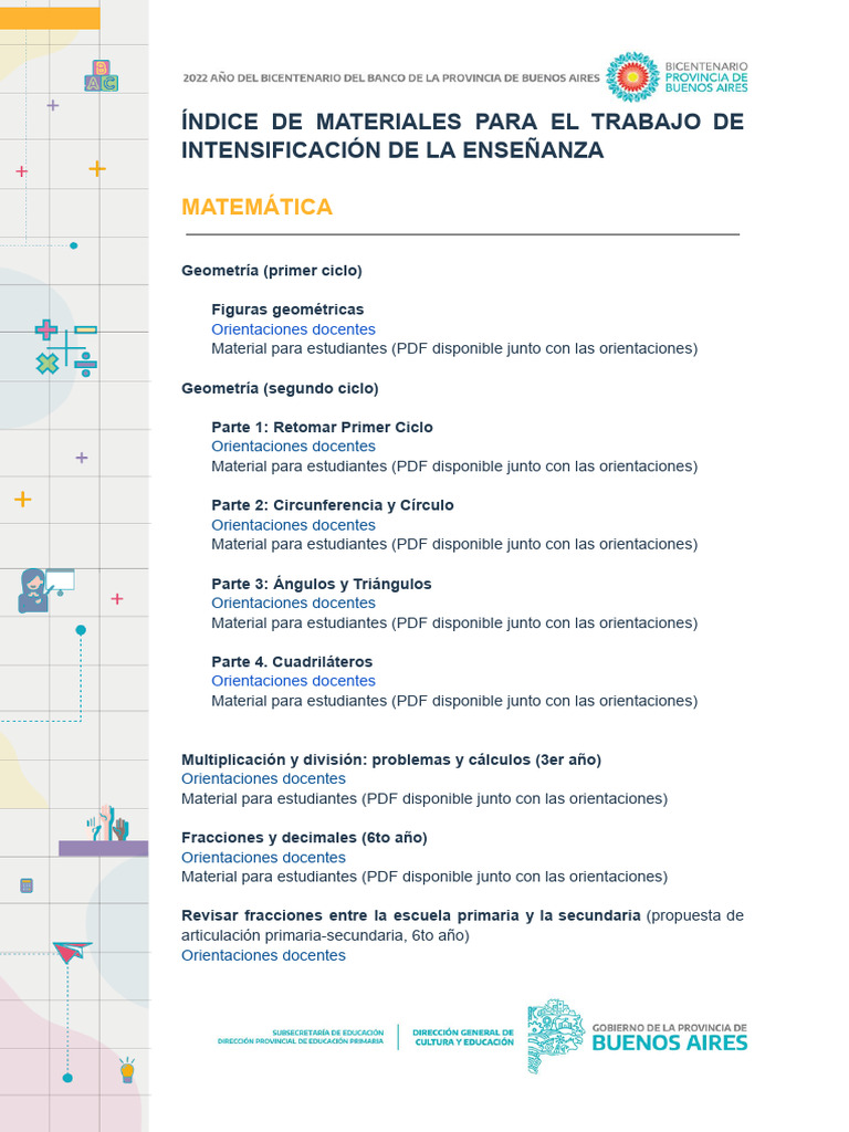 indice matemática.docx | PDF | Enseñando | Educación primaria
