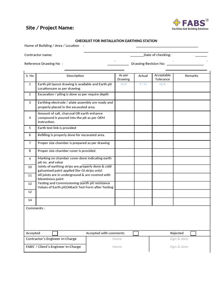 11.00 - Checklist - Earthing Station | PDF