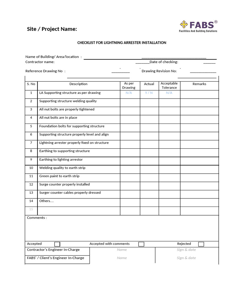 Installation Checklists for Electrical Equipment | PDF | Nut (Hardware ...