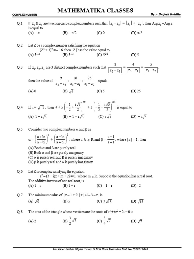 DPP - 3 Complex Number | PDF | Mathematics | Mathematical Analysis