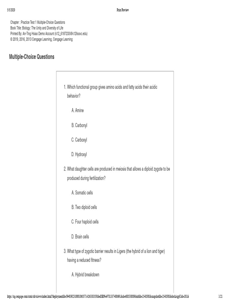 AP Bio Practice Exam 1 | PDF