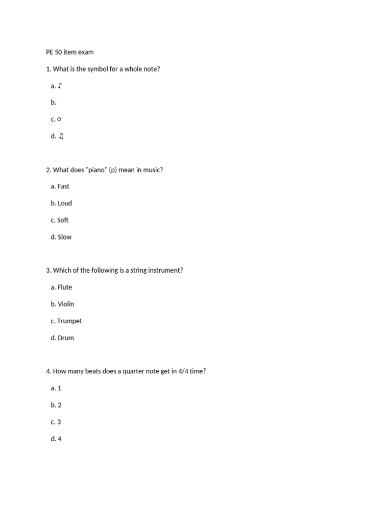 Music Theory Exam Questions | PDF | Tempo | Musical Instruments