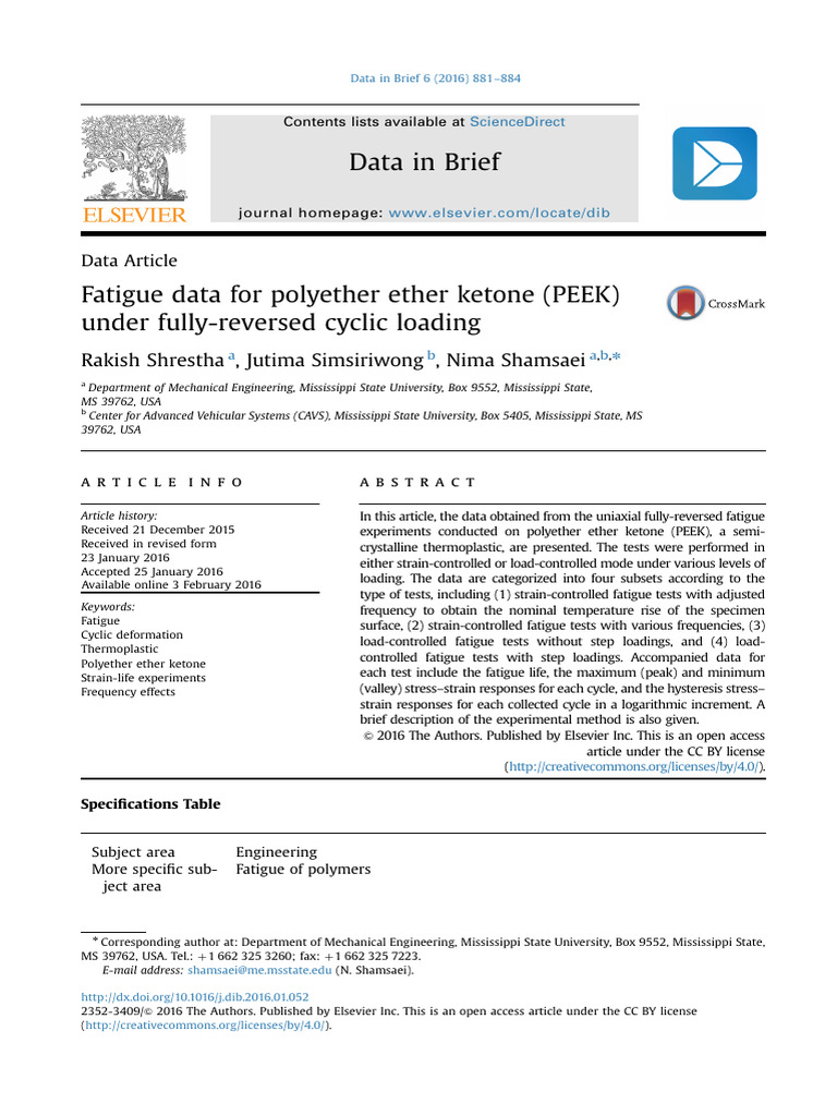 Cyclic Deformation and Fatigue Behavior of PEEK | PDF | Fatigue ...