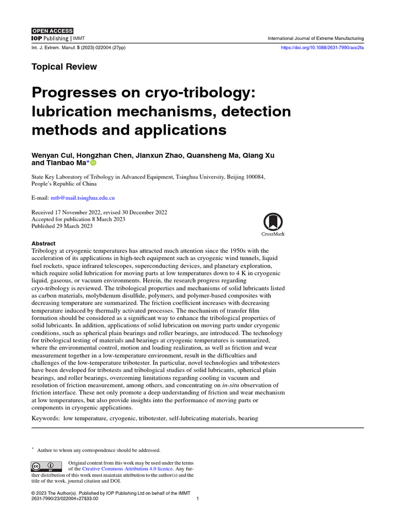 Progresses_on_cryo-tribology_lubrication_mechanism (2) | PDF | Cryogenics | Bearing (Mechanical)